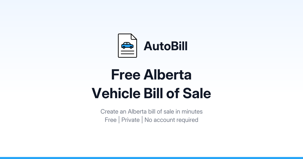 Alberta Vehicle Bill of Sale PDF — Free Download | AutoBill